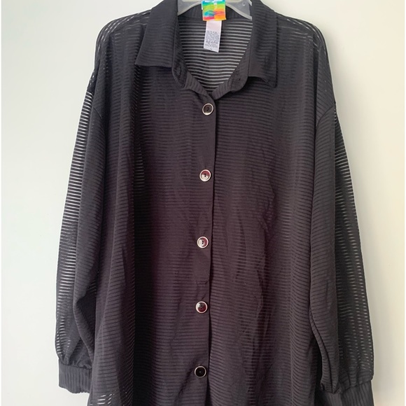 Tropical Escape | Tops | Tropical Escape Vintage Sheer Black Button Down Collar Coverup Dress ...